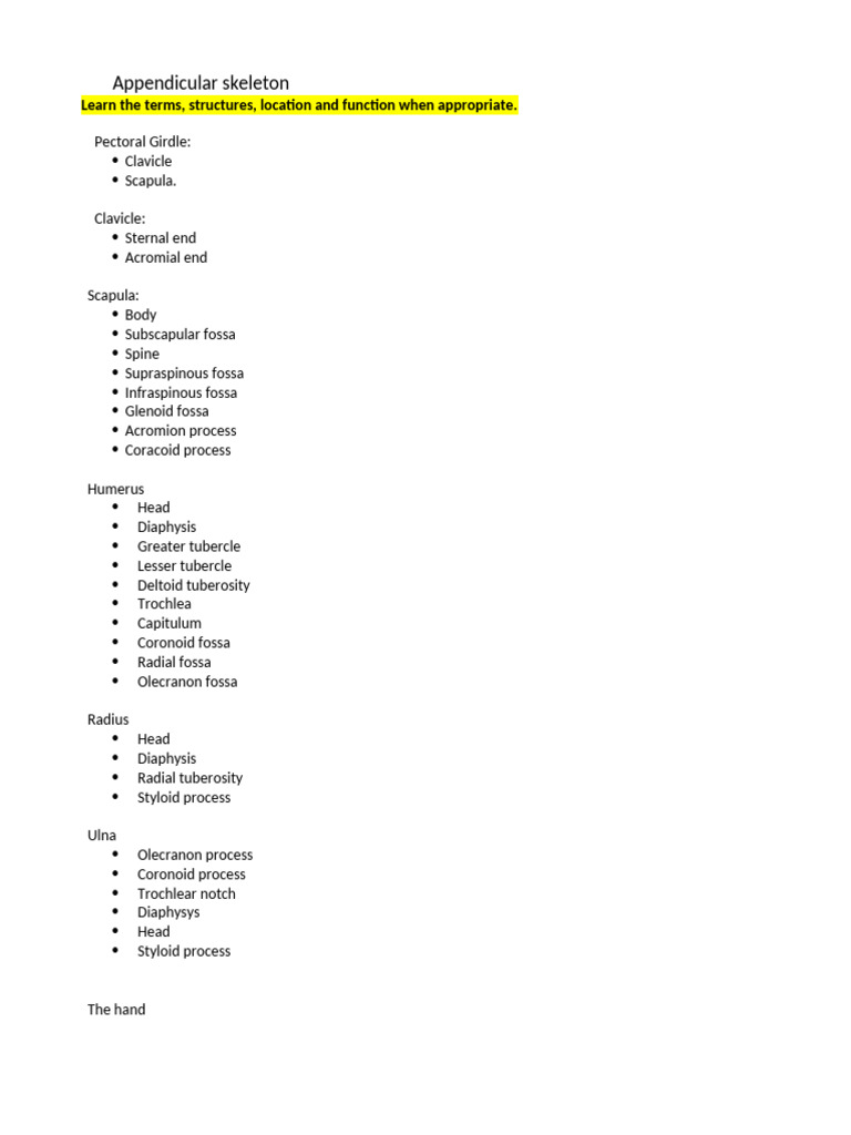 M. L. Terms. Appendicular Skeleton | PDF | Skeletal System ...