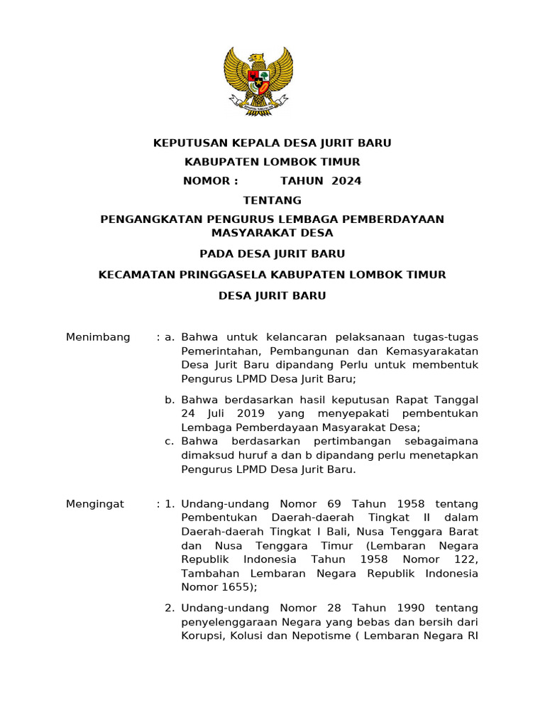 Pengangkatan Pengurus LPMD Jurit Baru | PDF
