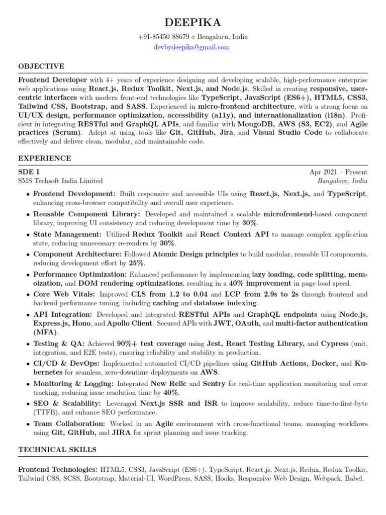 Deepika Frontend Developer Resume | PDF | Web Development | Computing