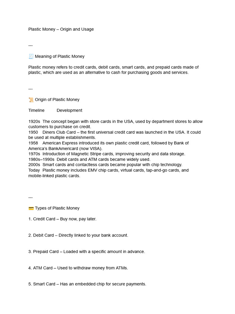 Understanding Plastic Money: Origin & Use | PDF