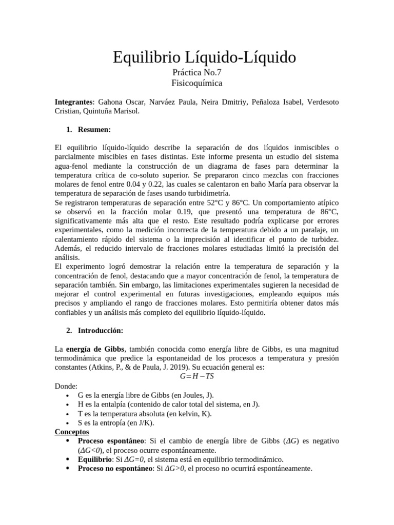 Inf7 Fisicoquimica | PDF | Solubilidad | Energía libre de Gibbs