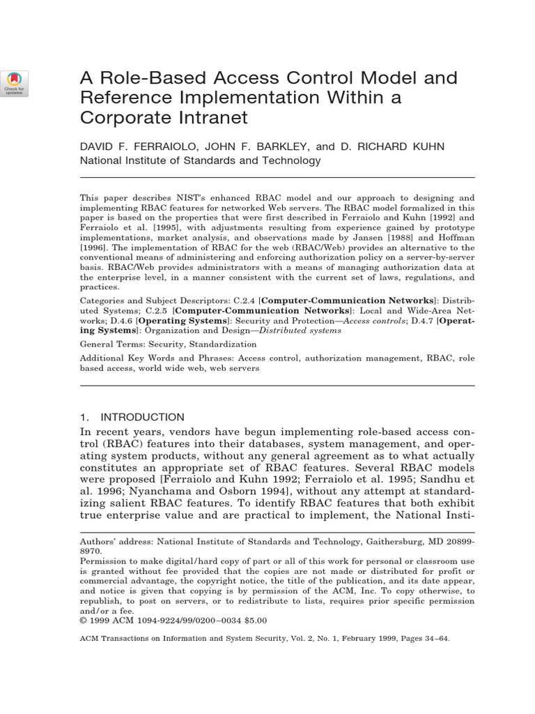 Ferraiolo, D. F., & Kuhn, D. R. (1992) - Role-Based Access Controls ...