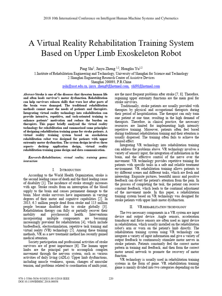 VR Rehabilitation System for Stroke Recovery | PDF | Anatomical Terms ...