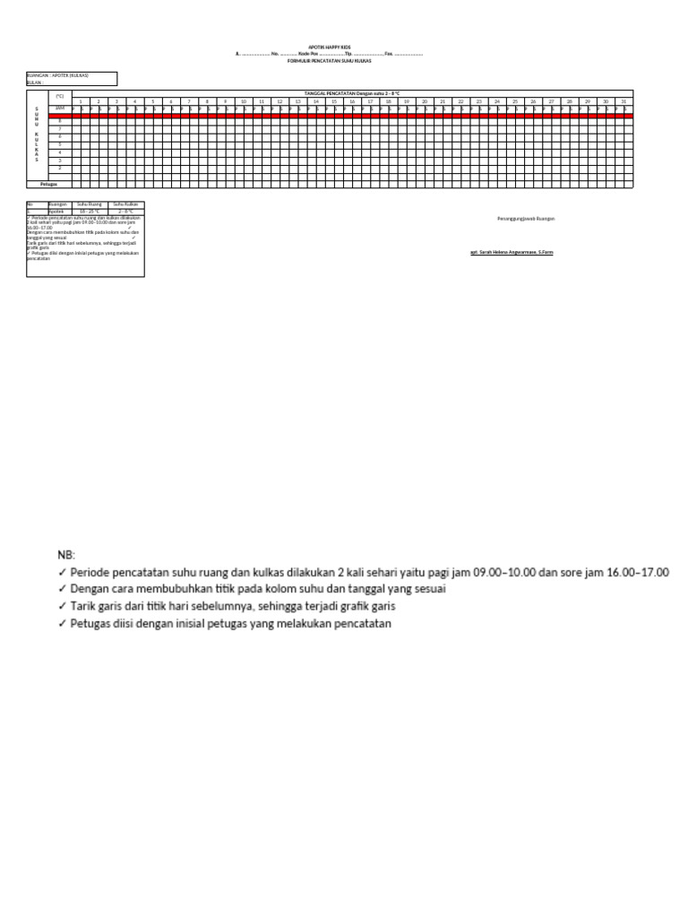 Form Pencatatan Suhu Kulkas KK Lena | PDF