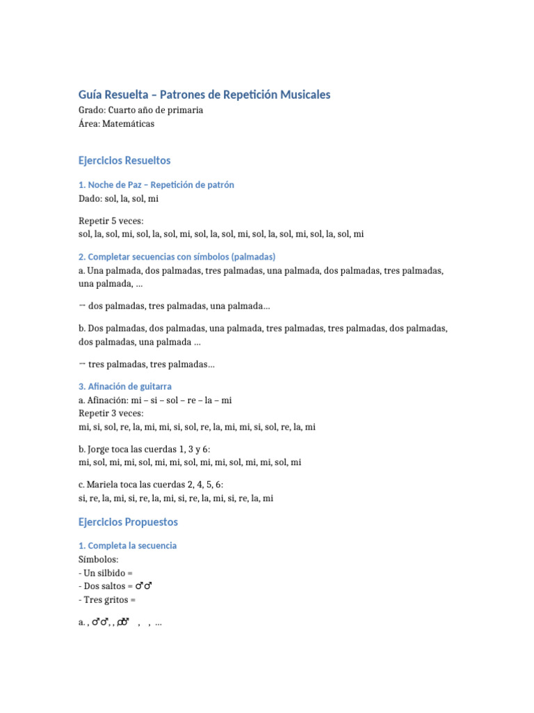 Guía Patrones Repetición Musicales Resuelta | PDF