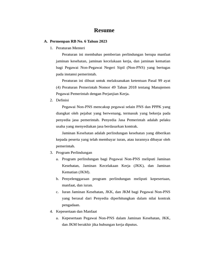 Resume Permenpan RB No.6 Tahun 2022 Dan 5 Nilai Budaya Kerja Kemenag | PDF