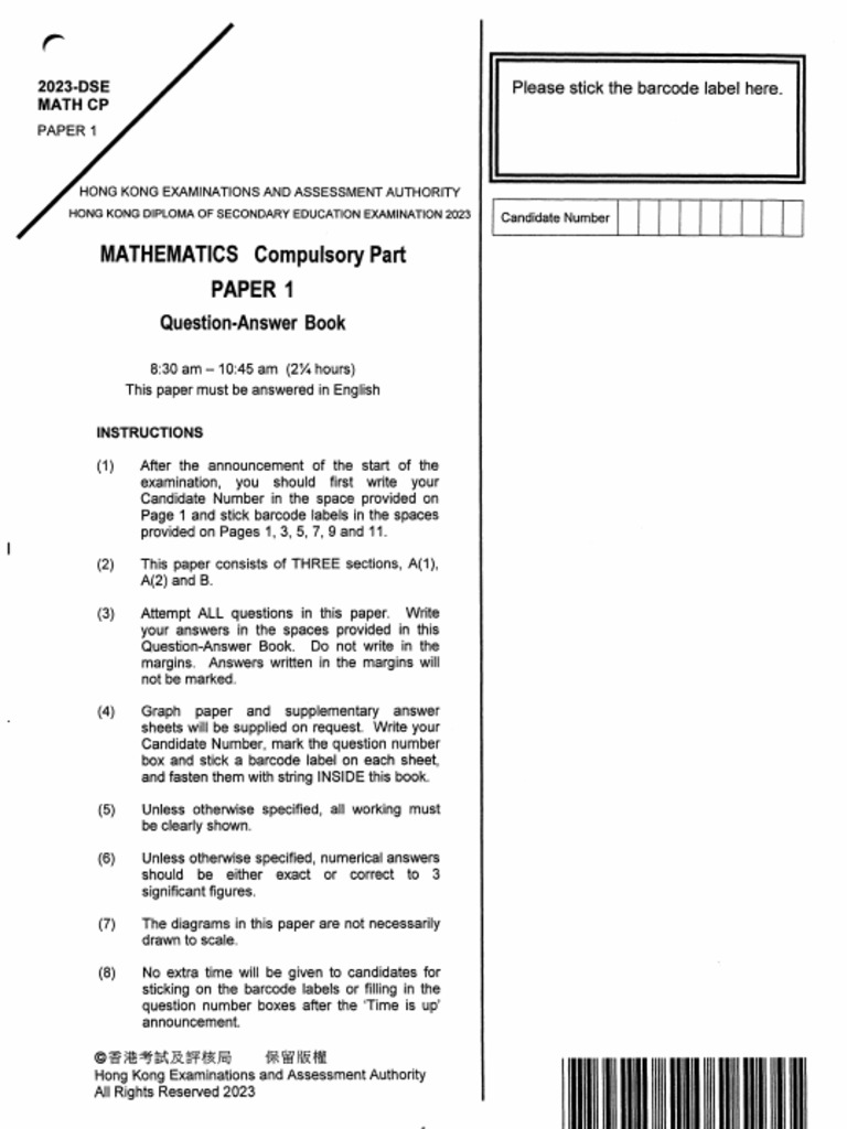 2023 DSE Mathematics I Eng | PDF