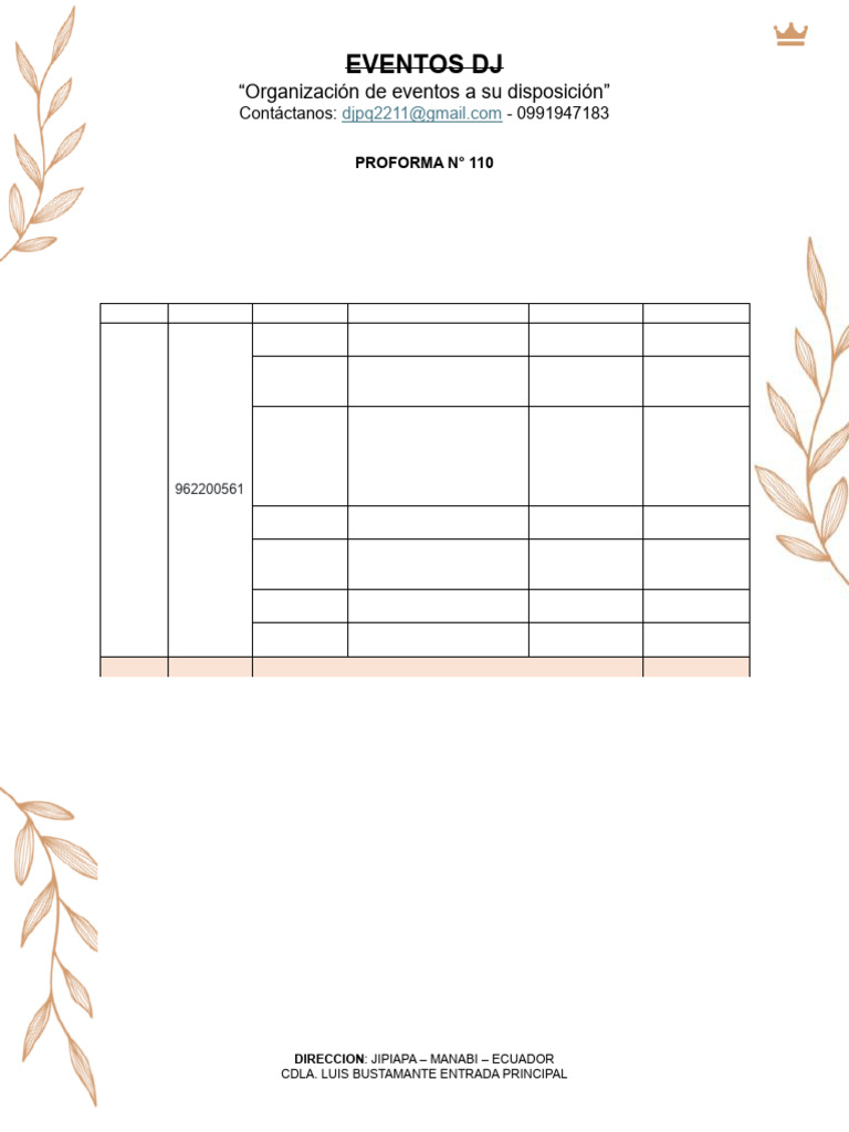 Proforma Evento 110 | PDF