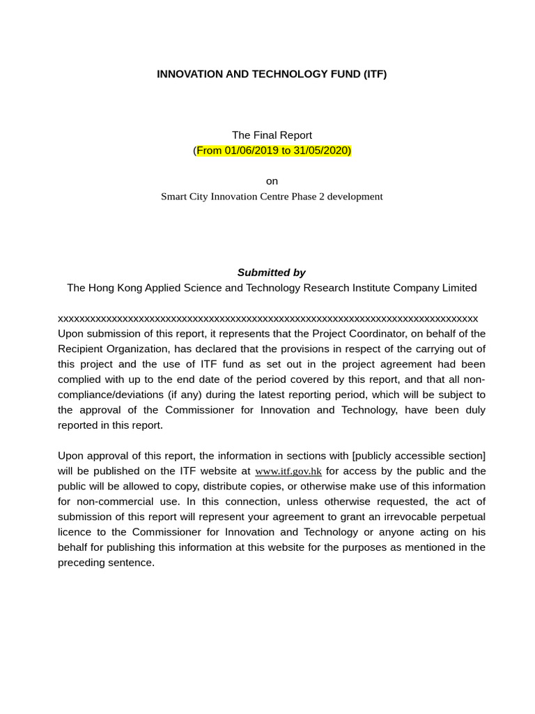 The Final Report For SCIC-Innovation and Technology Fund - 31052020 | PDF | Innovation