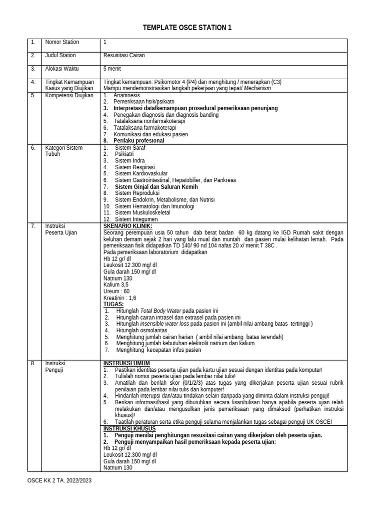 Contoh Soal OSCE KK 2 Resusitasi Cairan | PDF