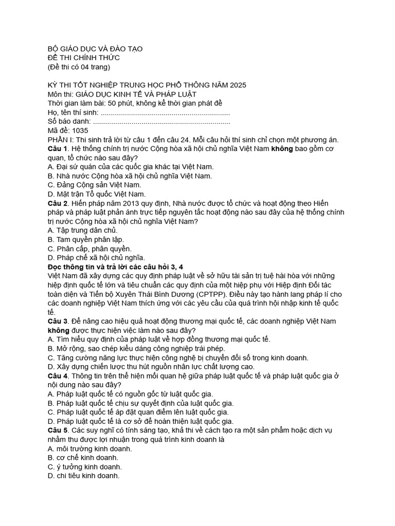 GDKT&PL Thi Tốt Nghiệp 2025 | PDF