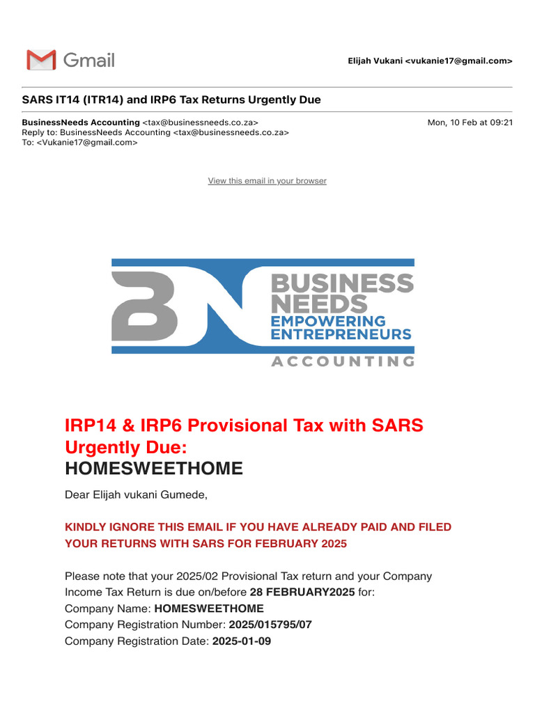 SARS IT14 (ITR14) and IRP6 Tax Returns Urgently Due | PDF | Taxes ...