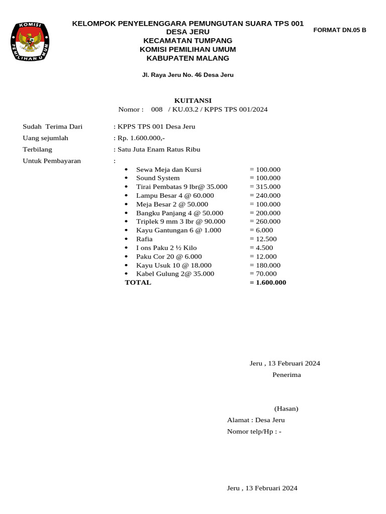 DN 08 Kuitansi Kpps Papan | PDF