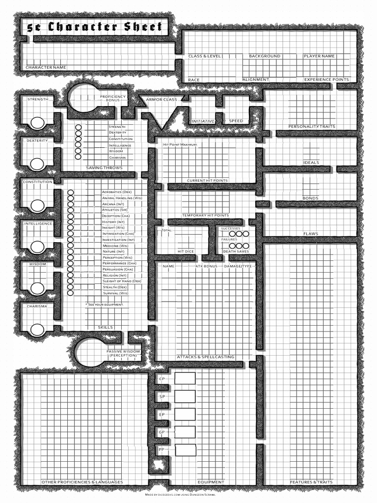 Dungeon Map 5e Character Sheet Fillable 4-1-23 - Dicegeeks | PDF | Role Playing Games | Tabletop ...