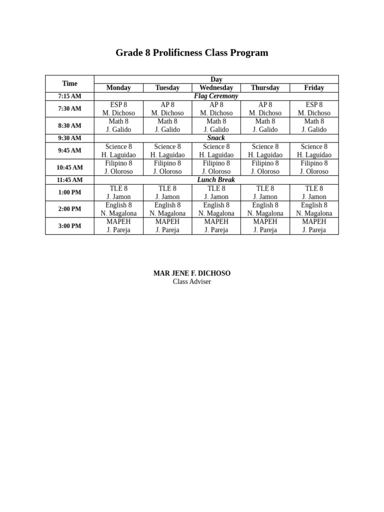 Class Program GRADE 8 Prolificness | PDF