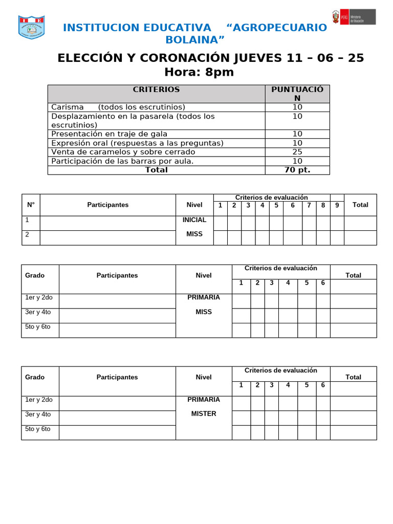 Ficha de Evaluación Final Miss | PDF