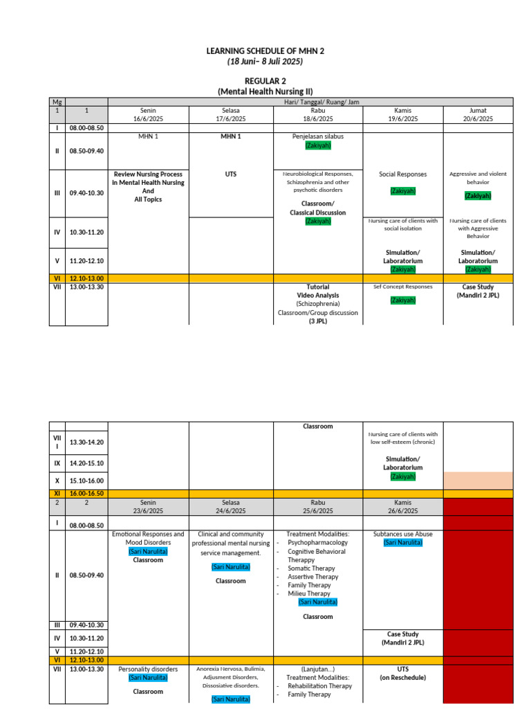 Learning Schedule of MHN 2 | PDF | Diseases And Disorders | Disability