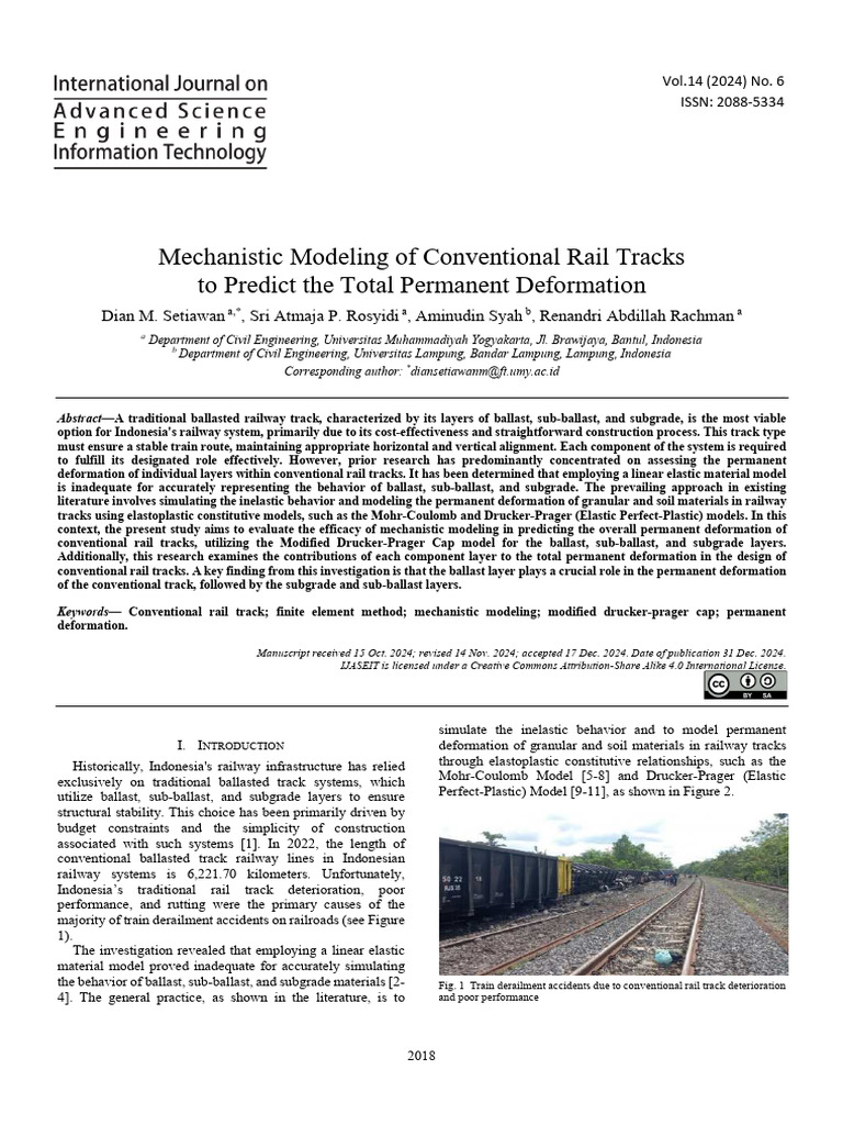 Mechanistic Modeling of Conventional Rail Tracks To Predict The Total Permanent Deformation ...
