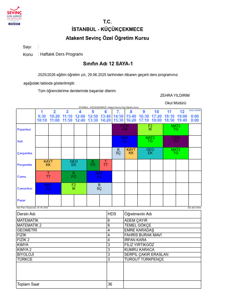 29 Hazi̇ran Sinif Programi | PDF