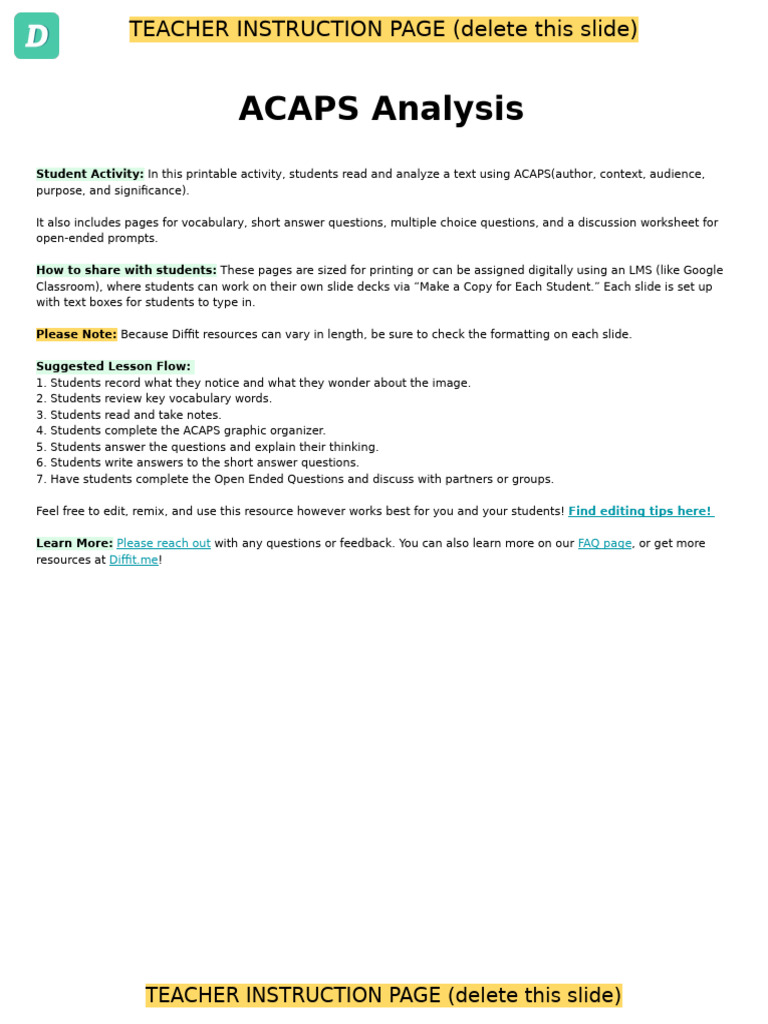 ACAPS Text Analysis Activity for Students | PDF | Vocabulary