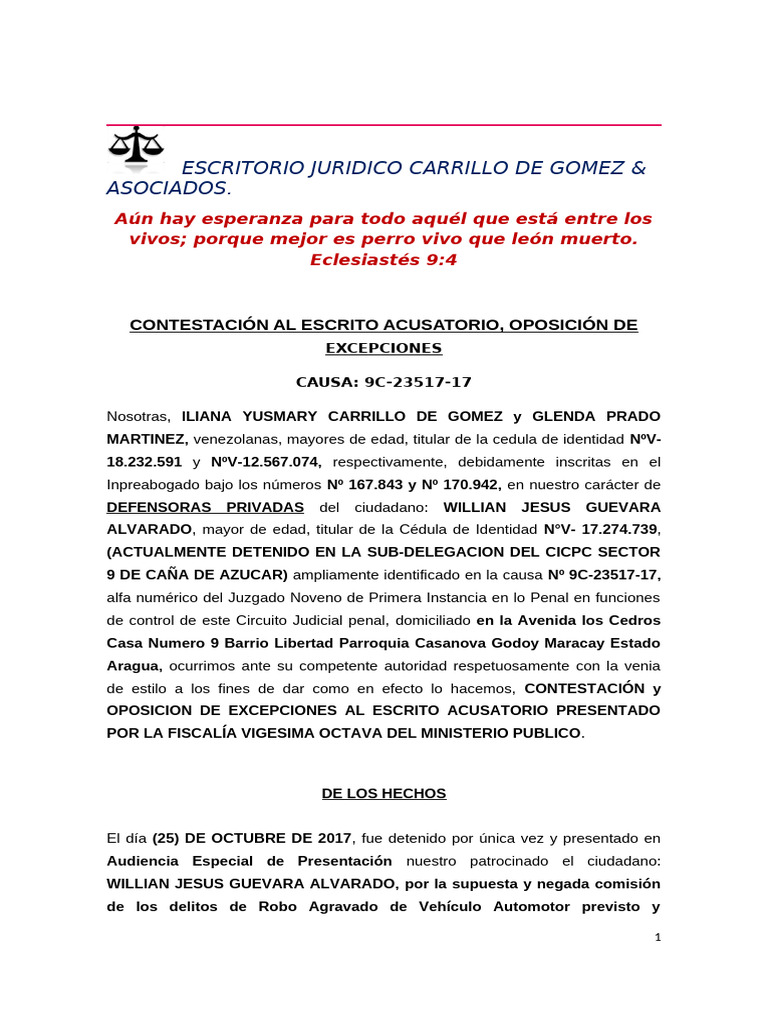 Contestación a Acusación Penal 9C-23517-17 | PDF | Mandato | Fiscal