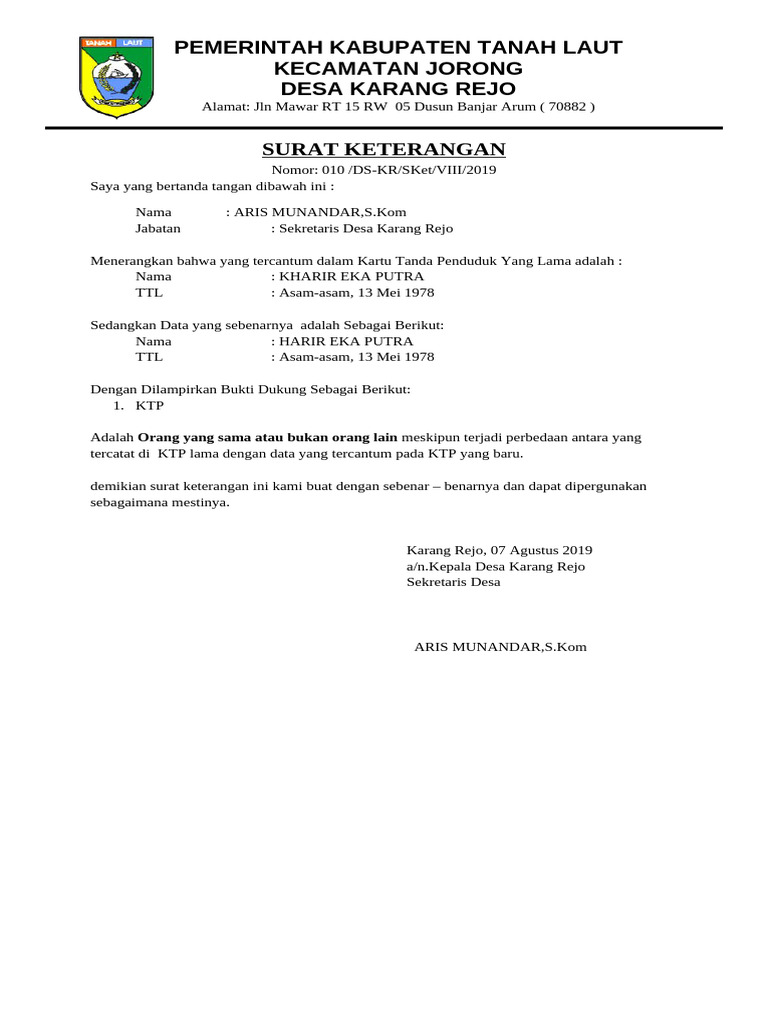 Surat Keterangan 010 | PDF