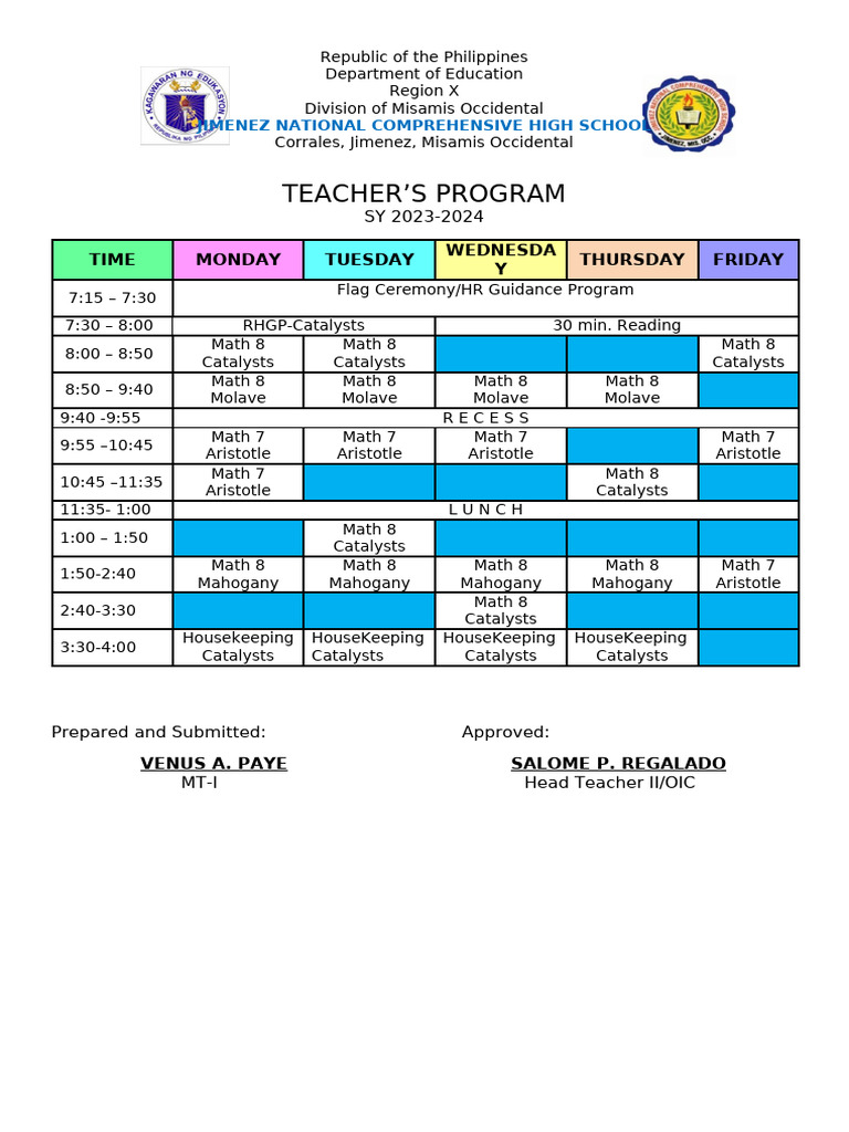 Teacher's Program SY 2023-2024 | PDF