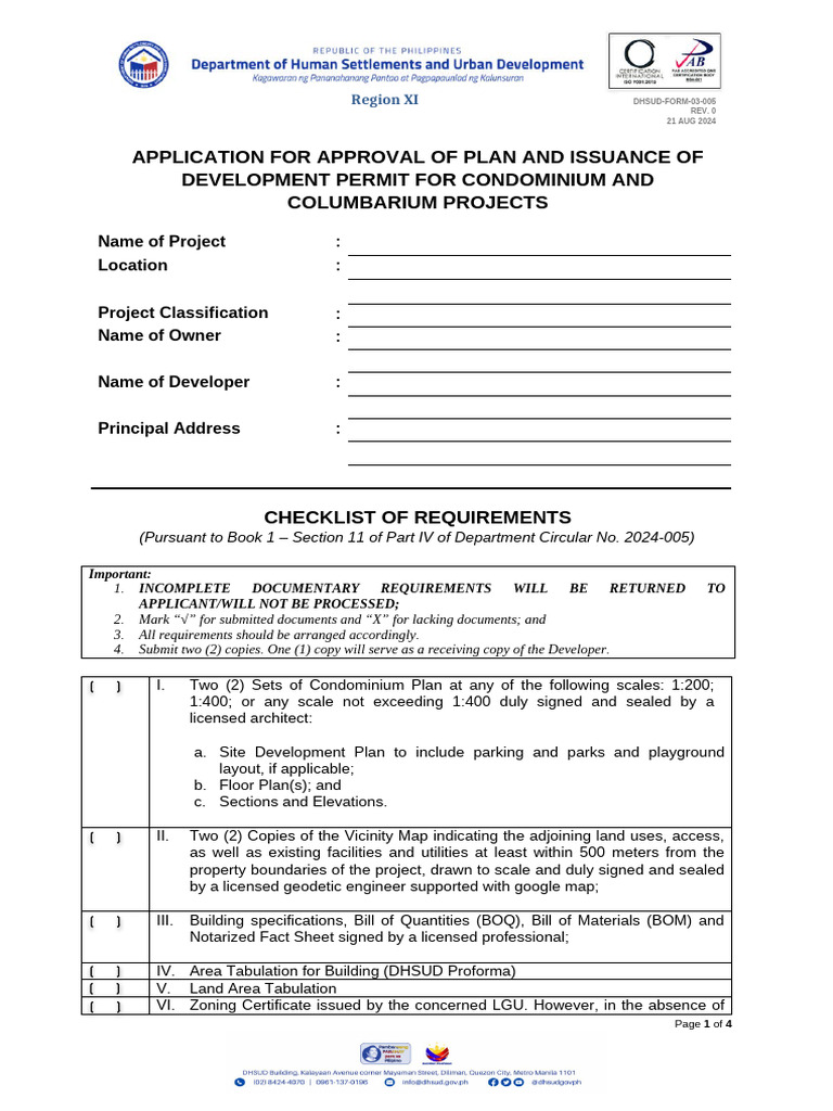 Development Permit Application Checklist | PDF | Taxes | Elevator