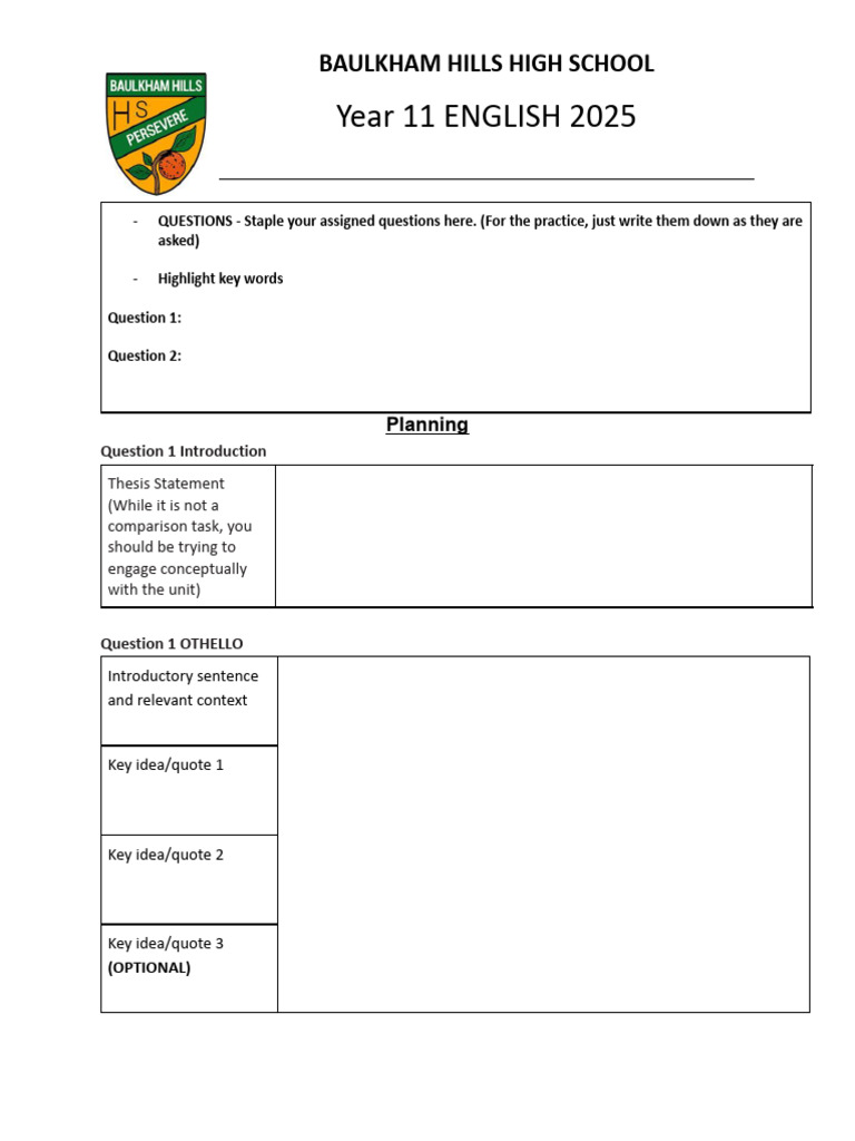 Student Planning Sheet (Also Used For Task) | PDF