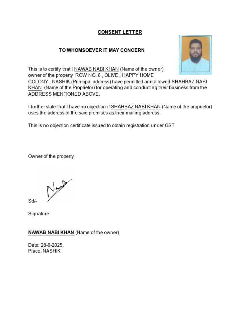 GST Consent Letter for Business Use | PDF