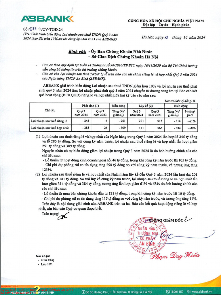 ABB Giaitrinh KQKD Q3 2024 Hopnhat | PDF
