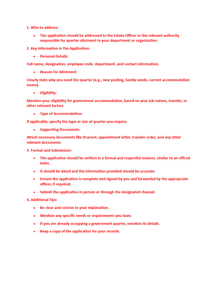Government Quarter Allotment Application Guide | PDF