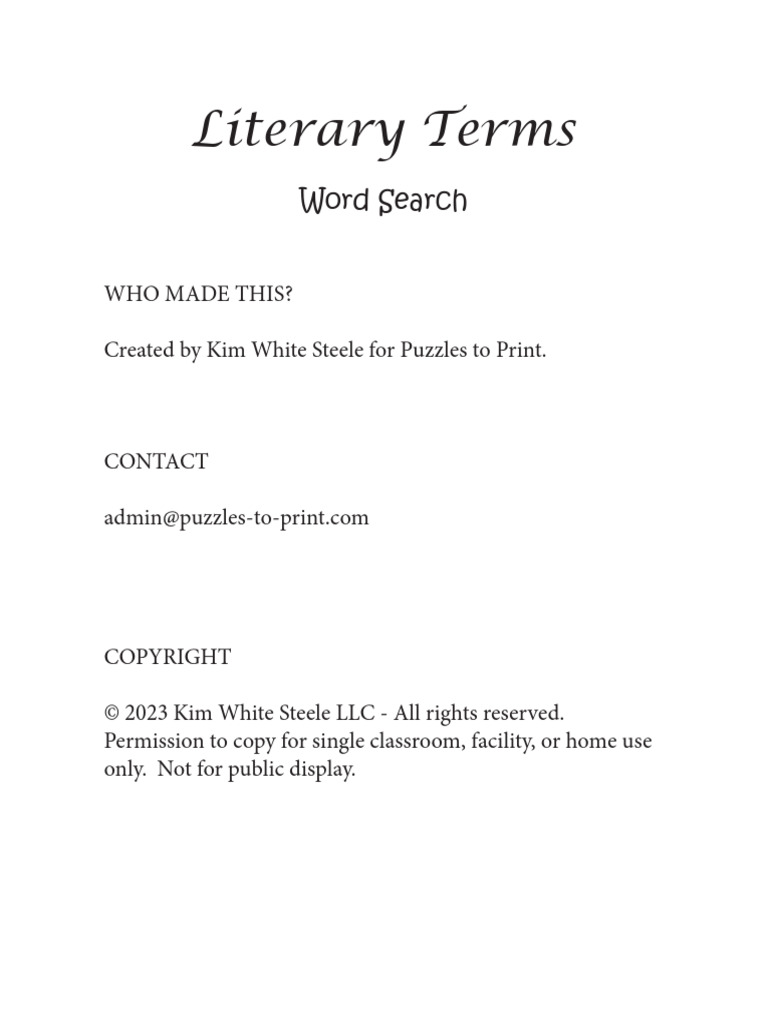 Literary Terms Word Search Puzzle | PDF | Word Search | Word Puzzles