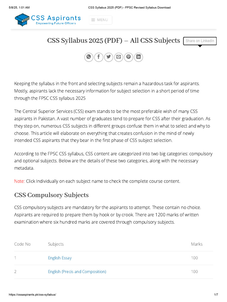 CSS Syllabus 2025 (PDF) - FPSC Revised Syllabus Download | PDF | Urdu
