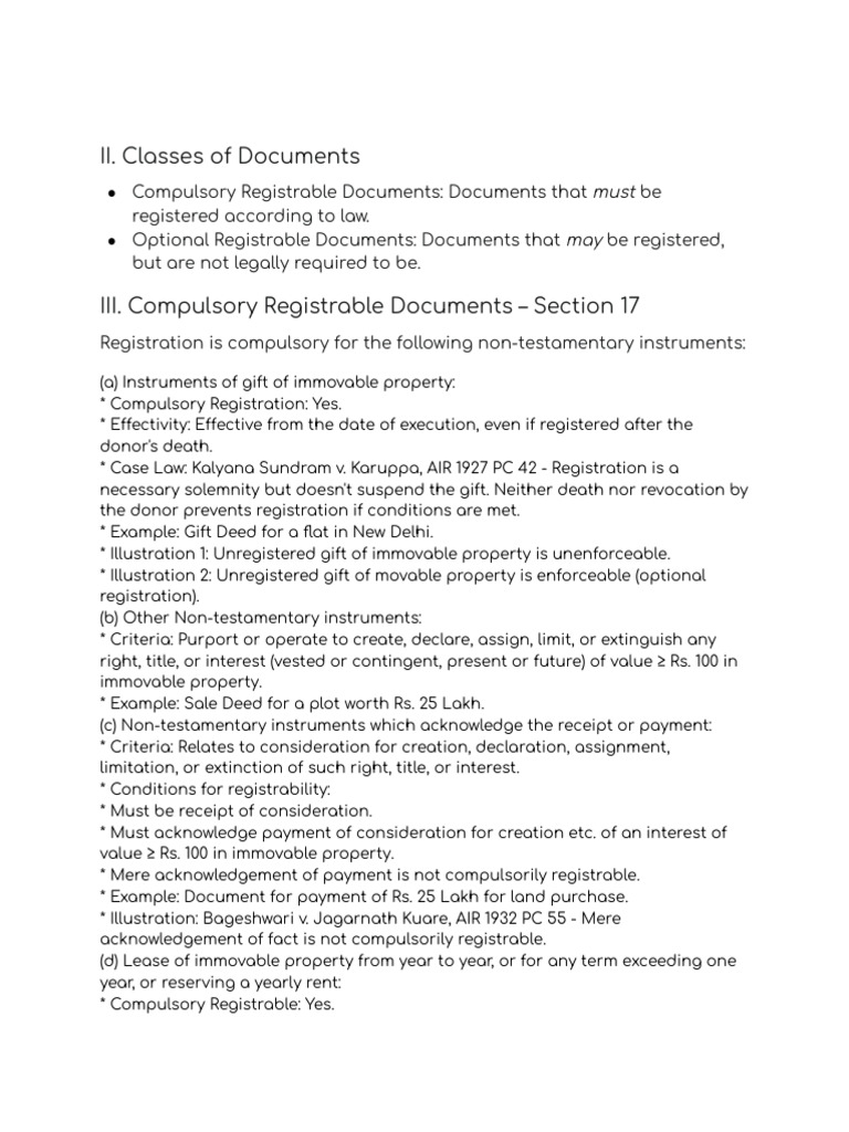 II. Classes of Documents - Compulsory Registerable... | PDF | Deed ...