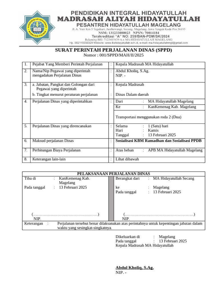 Surat Perintah Perjalanan Dinas | PDF