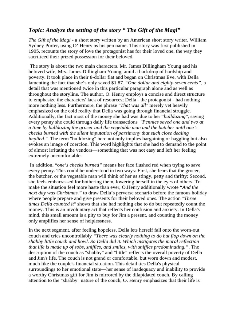 Analyze The Setting of The Story " The Gift of The Magi" | PDF | Love ...