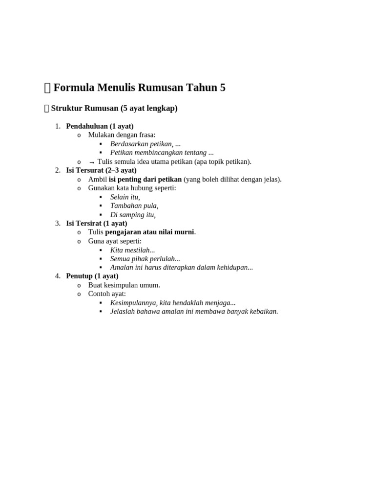 ? Formula Menulis Rumusan Tahun 5 | PDF