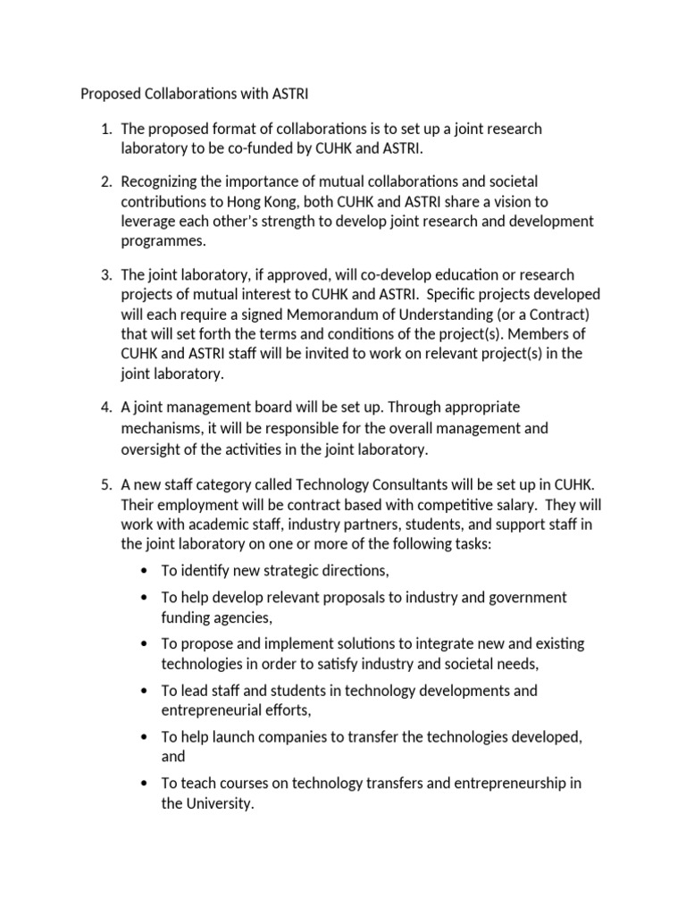 Proposed Collaborations With ASTRI - Frank and Ben Wah | PDF