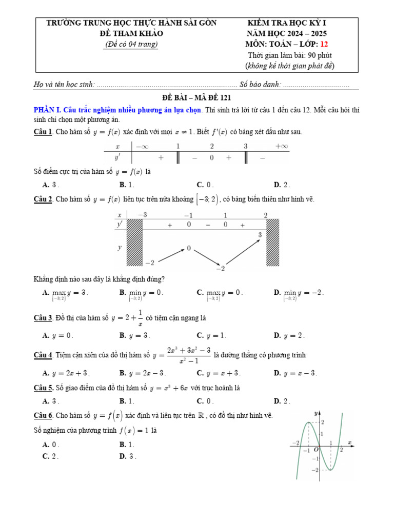 1. CK1.Toan12.Trung học Thực hành Sài Gòn.25 | PDF