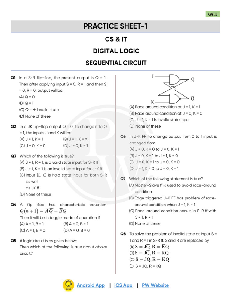 Sequential Circuit Practice Sheet 01669d46af1a87adfe2b8ed878 | PDF | Electronic Circuits ...