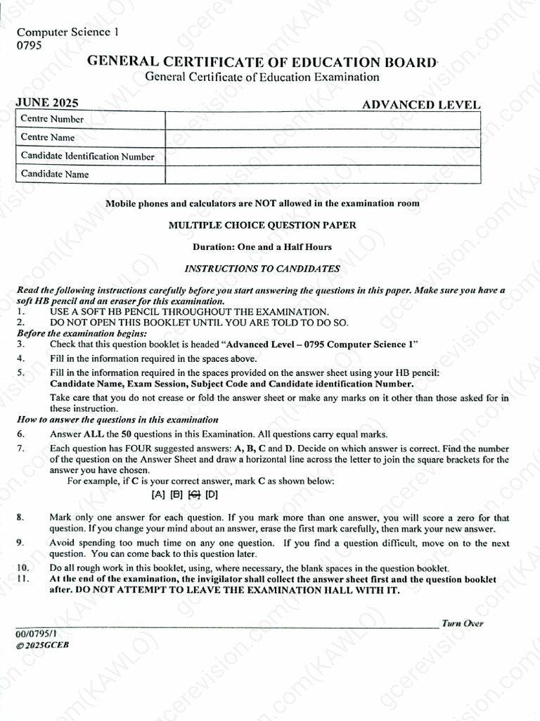A LEVEL 2025 Computer Science 1 | PDF