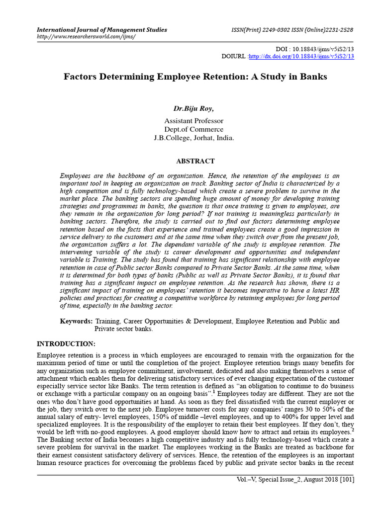 Factors Determining Employee Retention A | PDF | Employee Retention | Employment