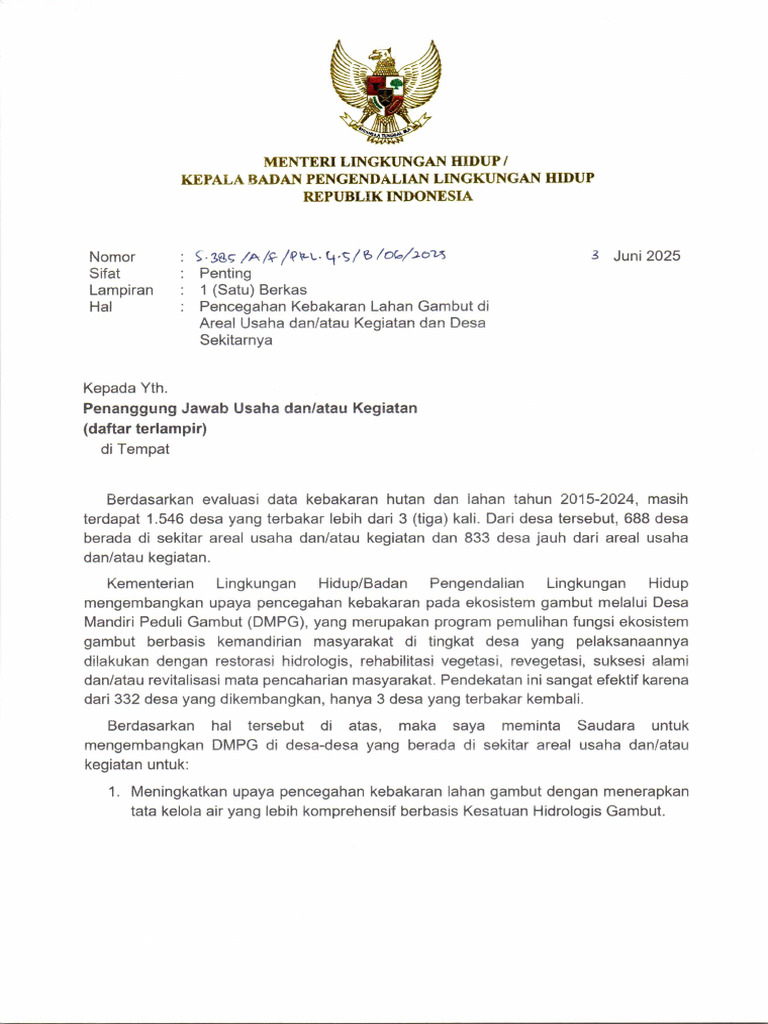 S.385 Pencegahan Kebakaran Lahan Gambut Di Areal Perusahaan Dan Atau Kegiatan Dan Desa ...
