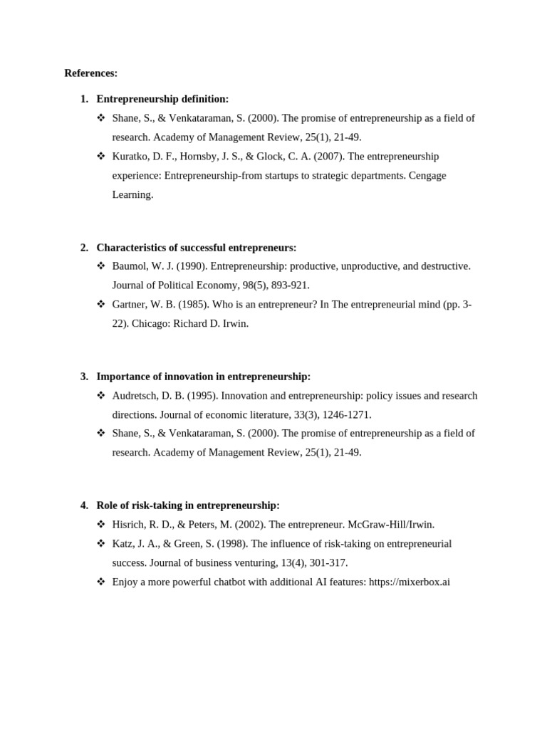 Key References on Entrepreneurship | PDF