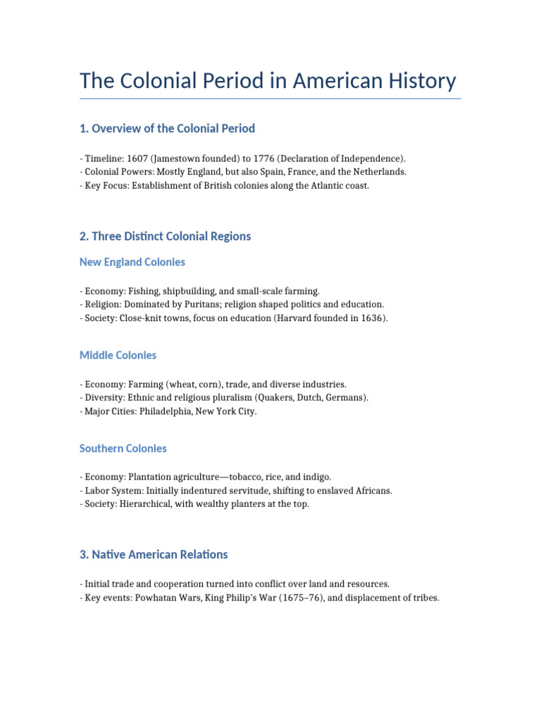 Colonial Period in American History | PDF | Colonial History Of The ...