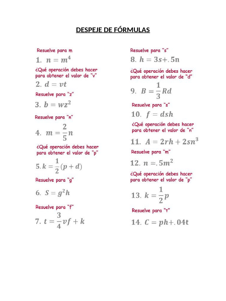 Despeje de Fórmulas | PDF