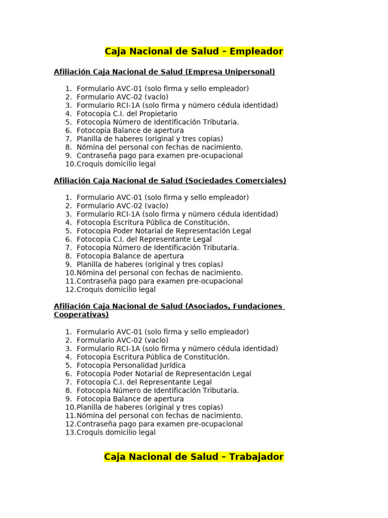 Requisitos Caja Nacional de Salud Bolivia | PDF | Certificado de nacimiento