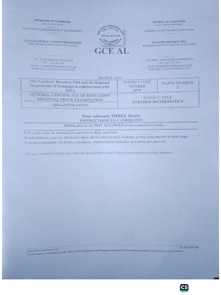A Level NW Mock F.maths 2 NWRM 2025 0775 p2 | PDF | Asymptote ...