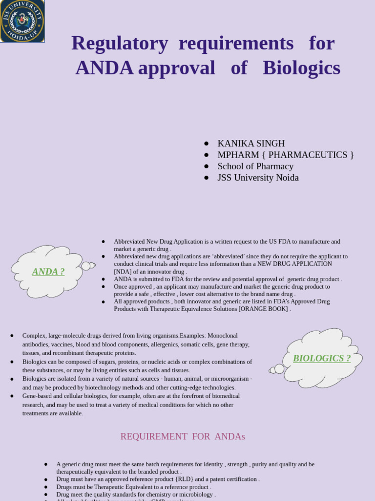 ANDA Approval Process for Biologics | PDF | Biopharmaceutical | Food ...